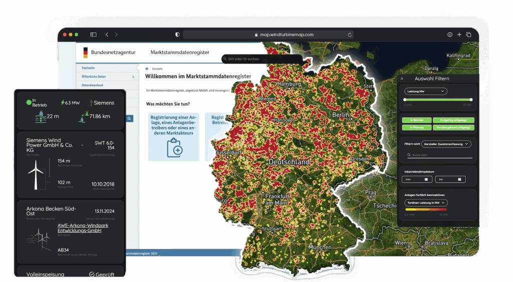 Market master data register map wind turbines - windturbinemap.com